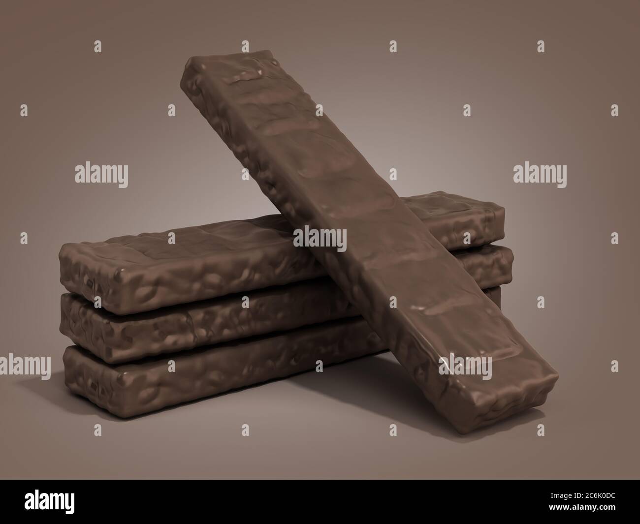 Four rectangle shape wafer biscuits in chocolate icing 3d render on ...