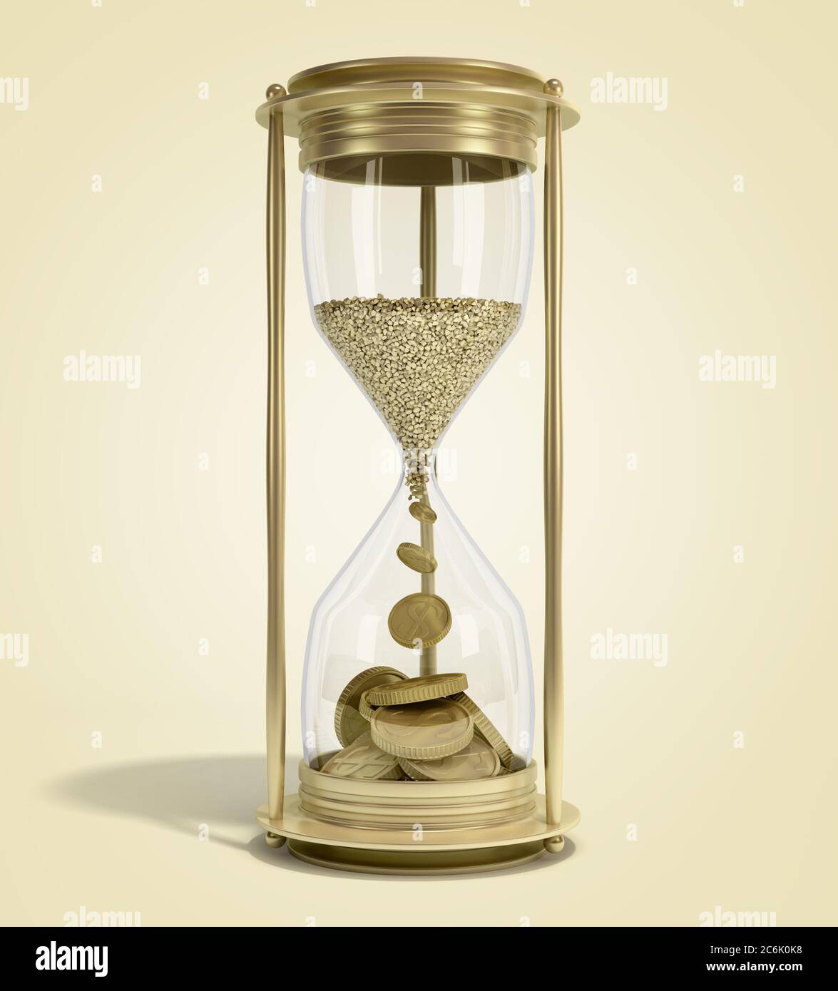 time is money concept golden hourglass 3d render on color gradient ...