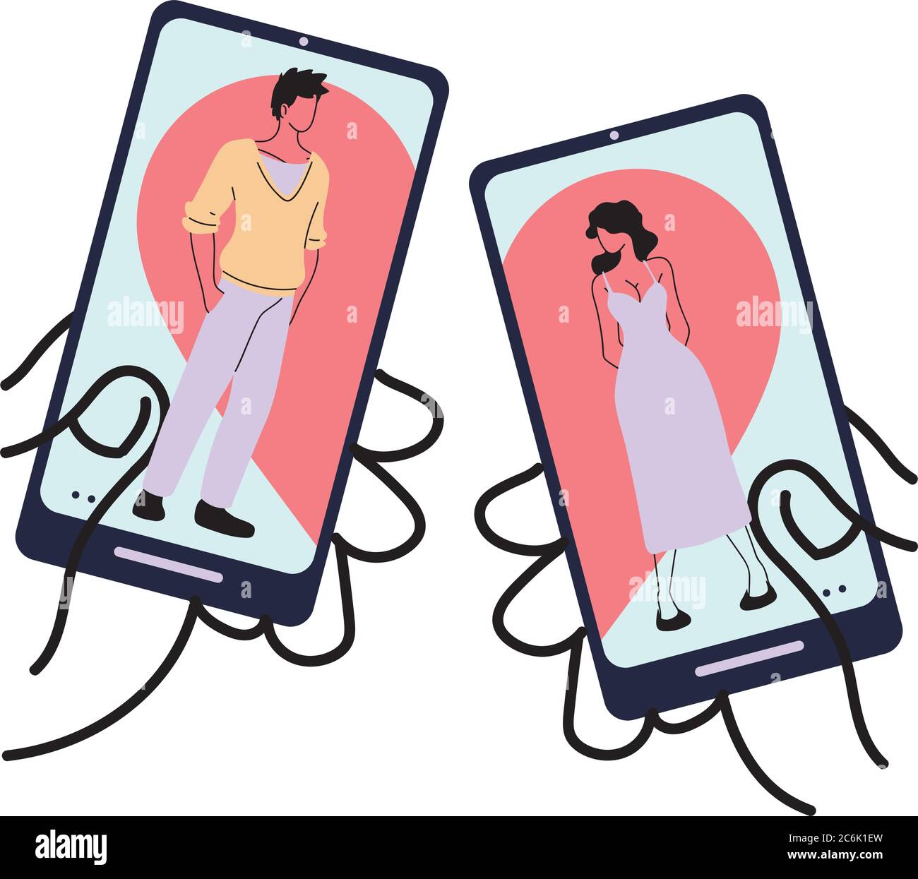 smart phone with couple virtual relationship vector illustration desing ...