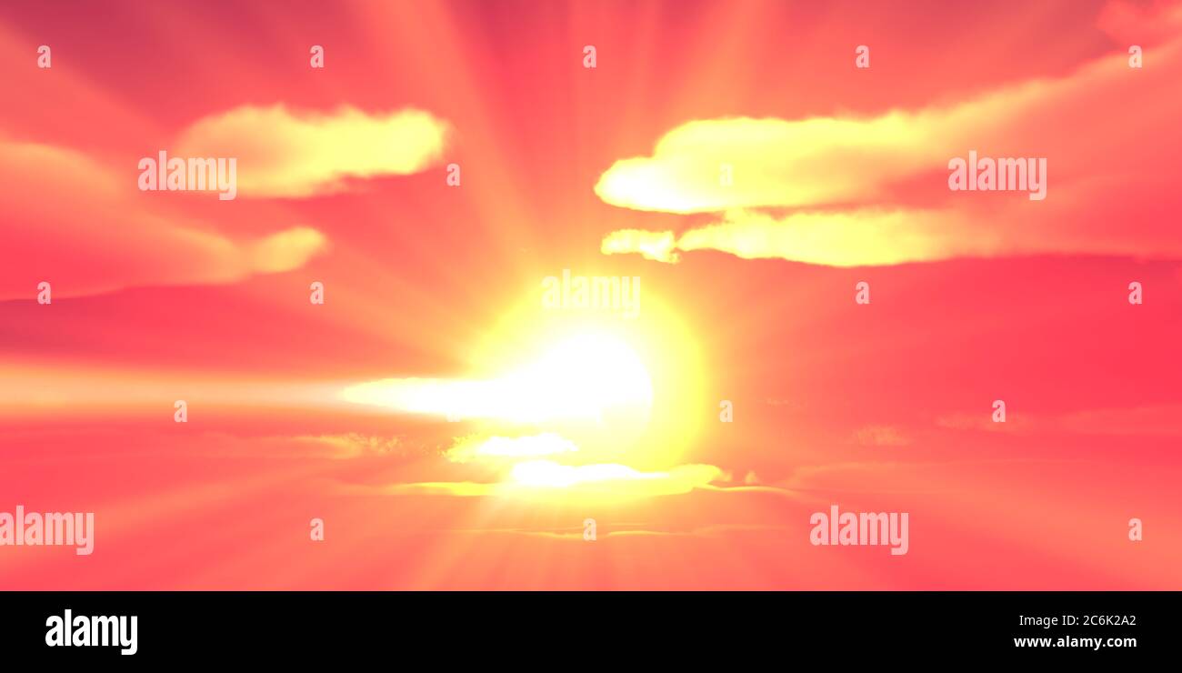 Big sun sky at beautiful sunset, 3d render illustration Stock Photo - Alamy