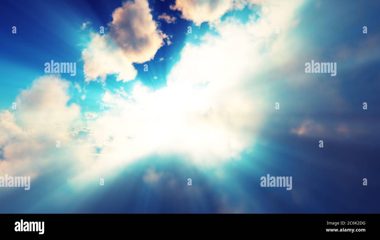 above clouds sun ray sunset. 3d render illustration Stock Photo - Alamy