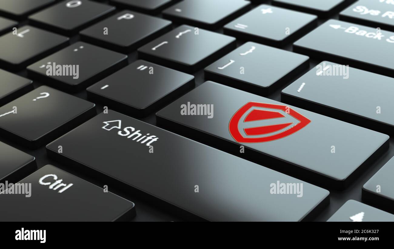 online protection concept red shield sign on the keyboard key 3d render ...