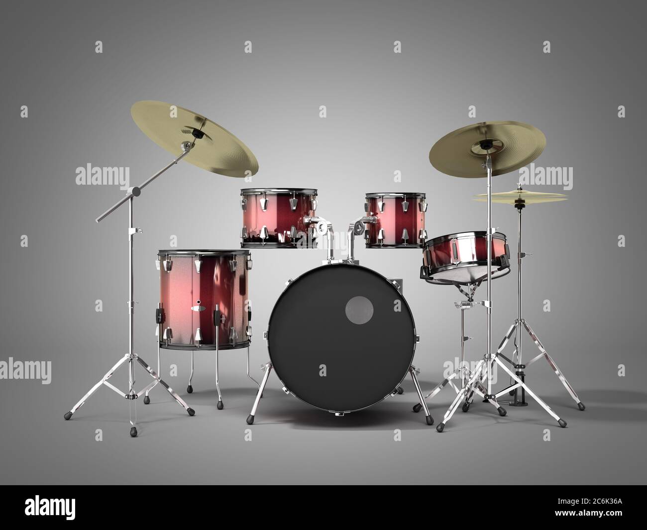 musical instrument drum set 3d render on a grey gradient background ...