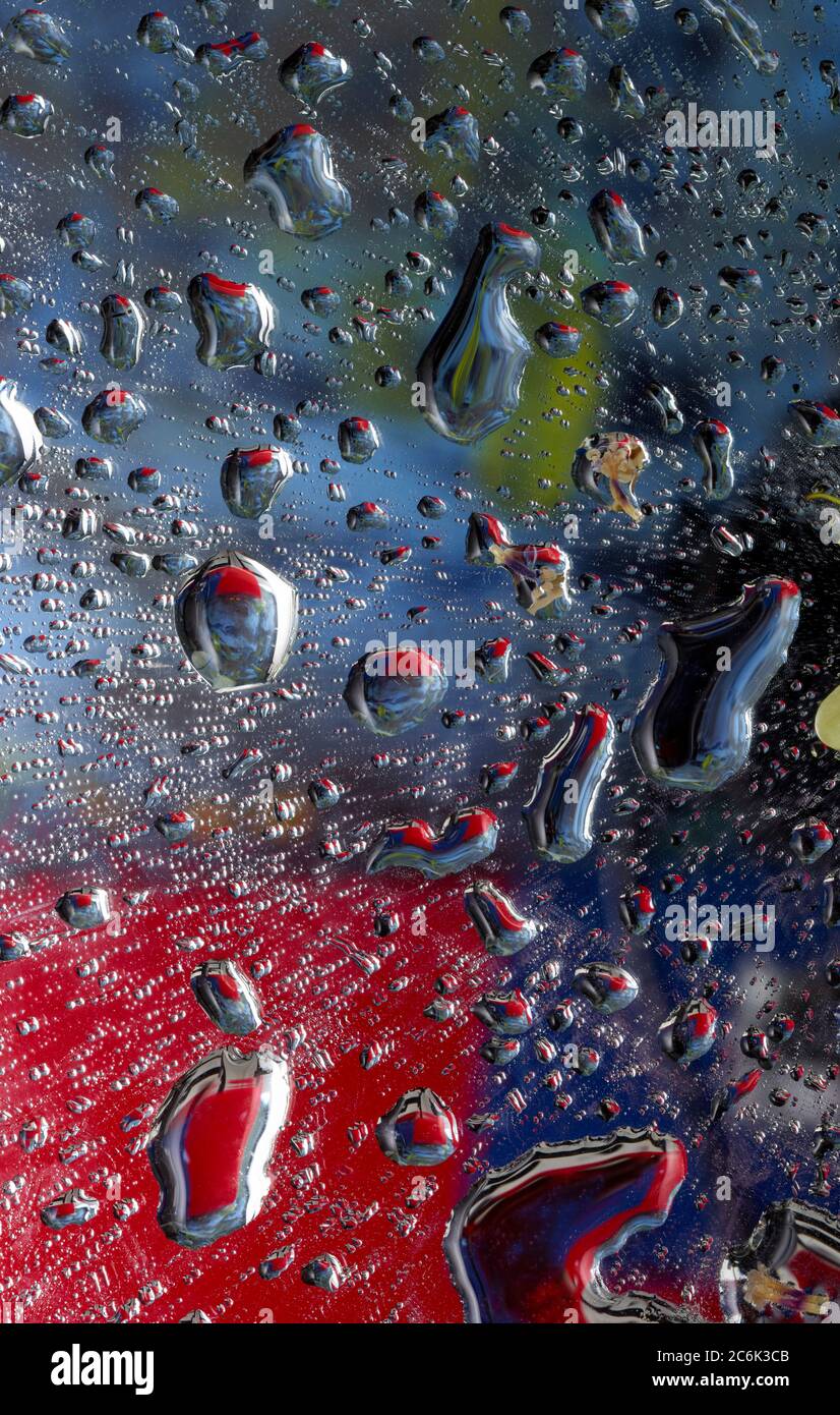 Colour infused water droplets, bubbles, natural environmental portrait ...