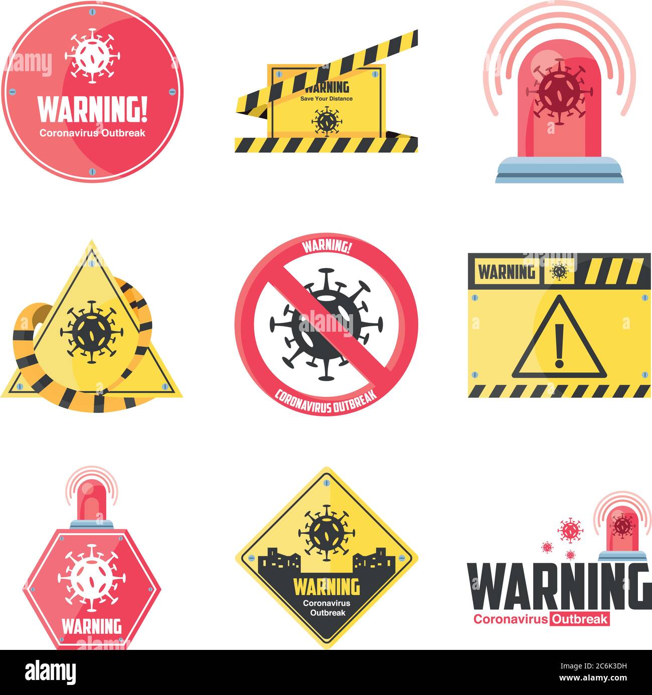 set of icons security measures and precautions, warning signs vector ...