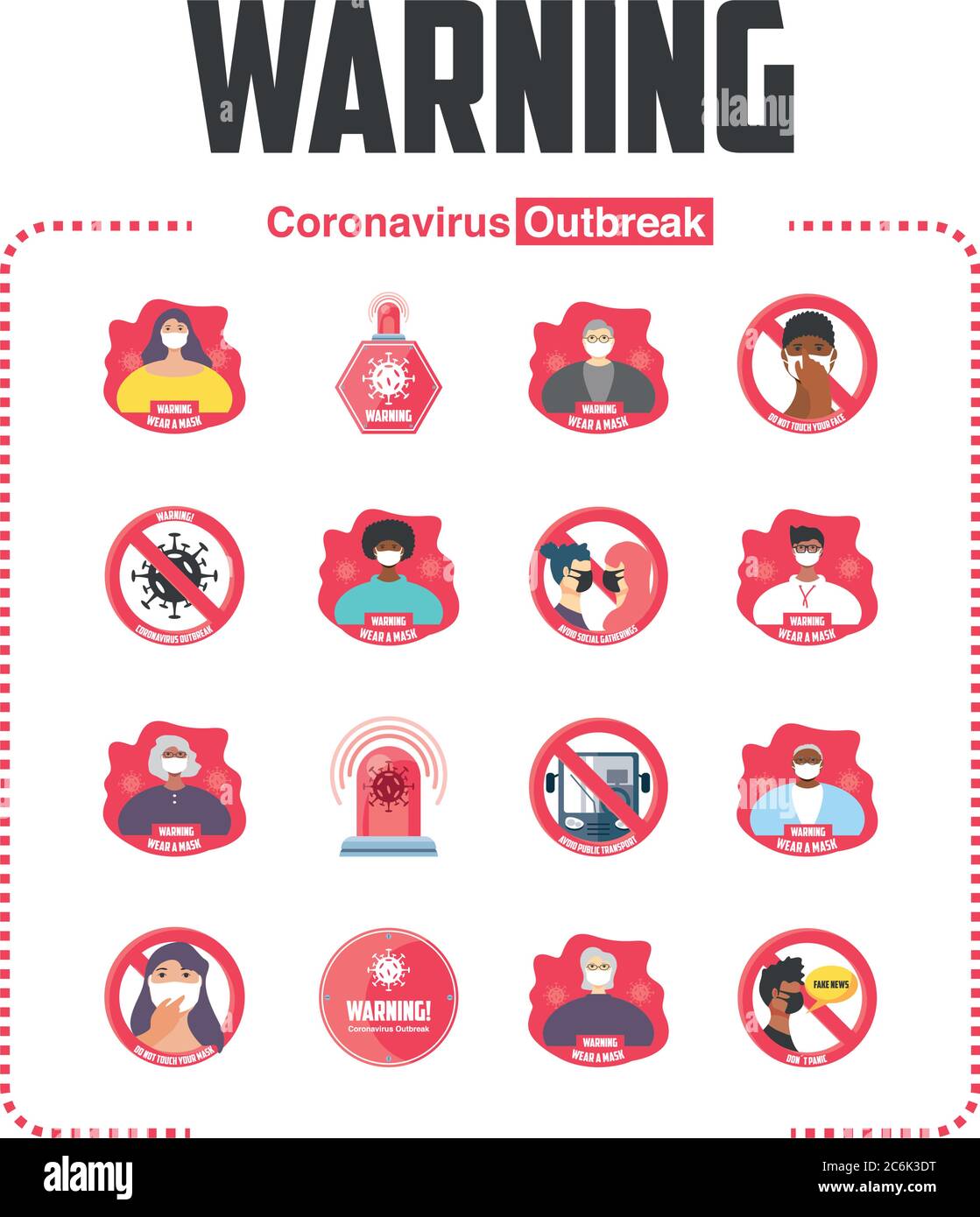 set of icons security measures and precautions, warning signs vector ...