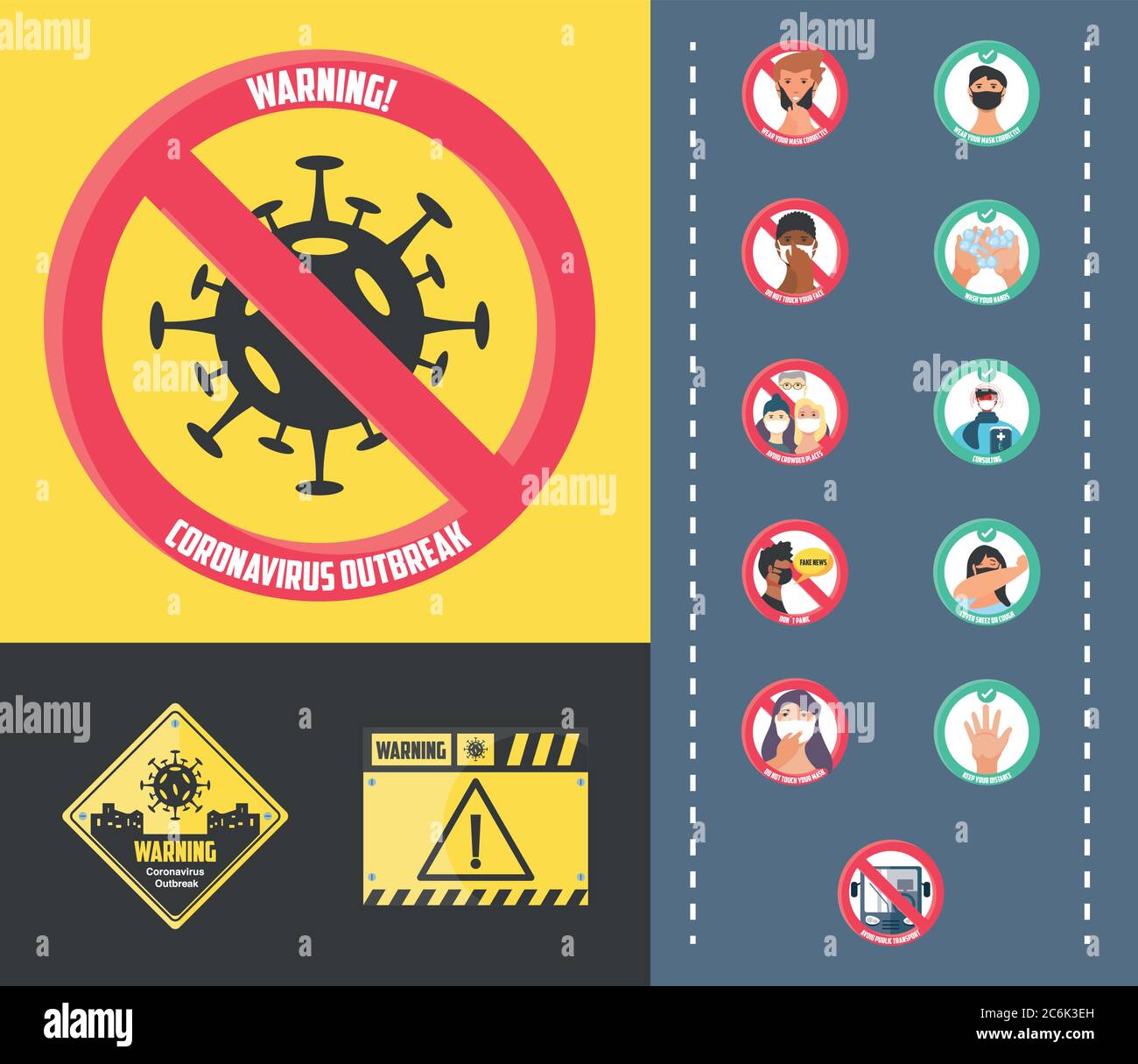 set of icons security measures and precautions, warning signs vector ...