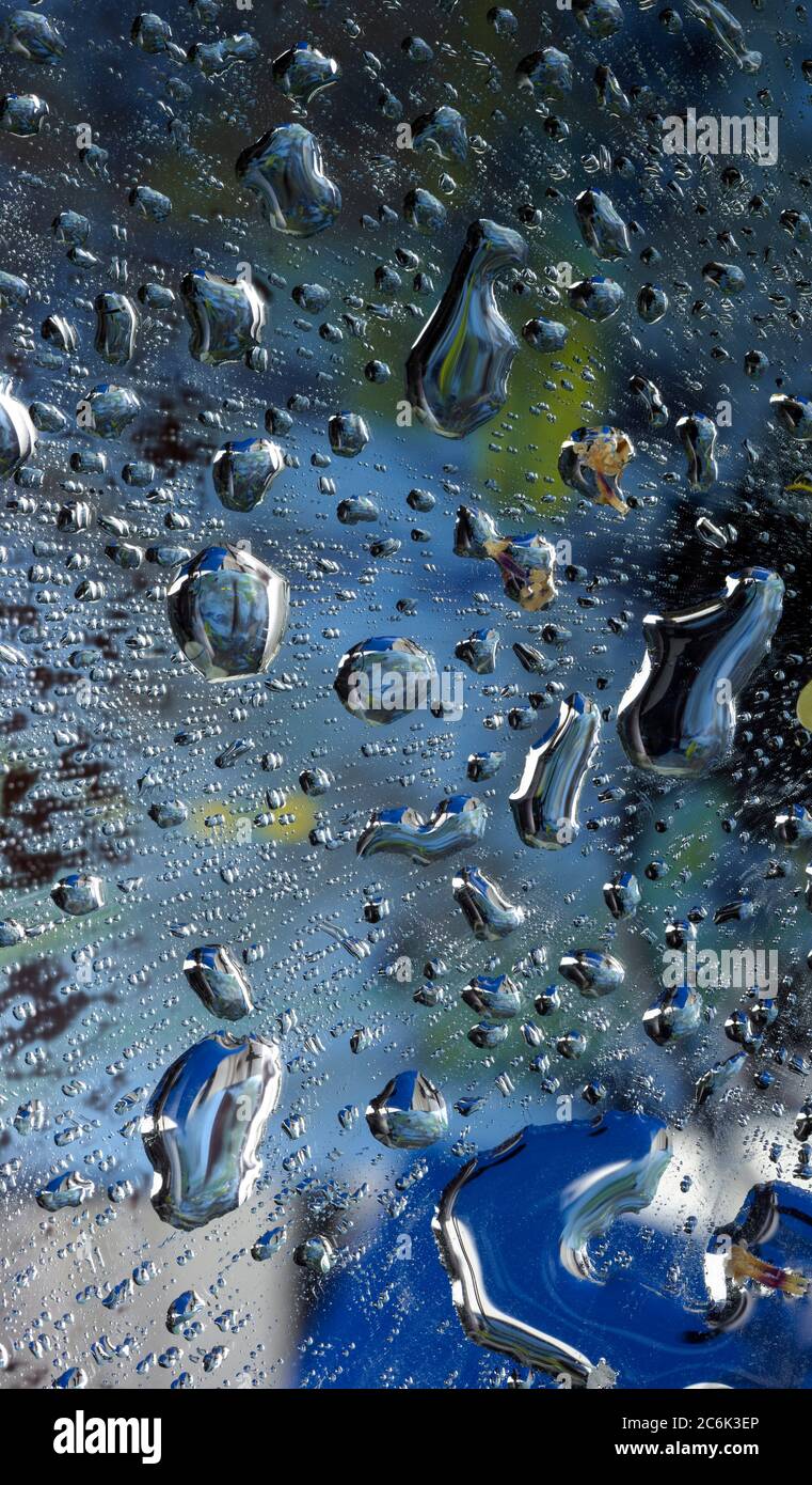 Colour infused water droplets, bubbles, natural environmental portrait ...