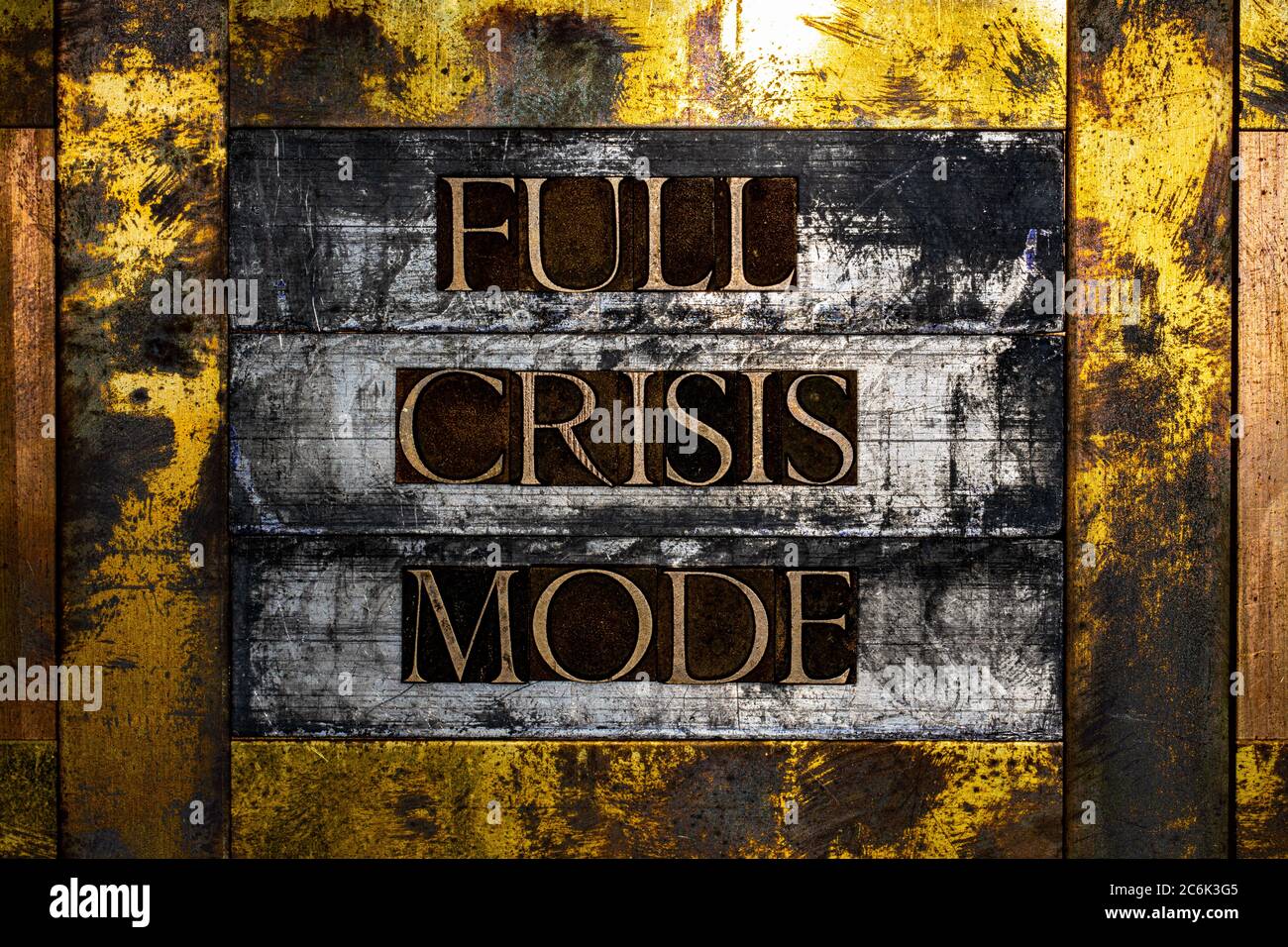 Full Crisis Mode text formed with real authentic typeset letters on ...