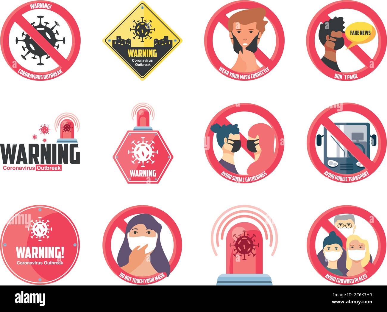 set of icons security measures and precautions, warning signs vector ...