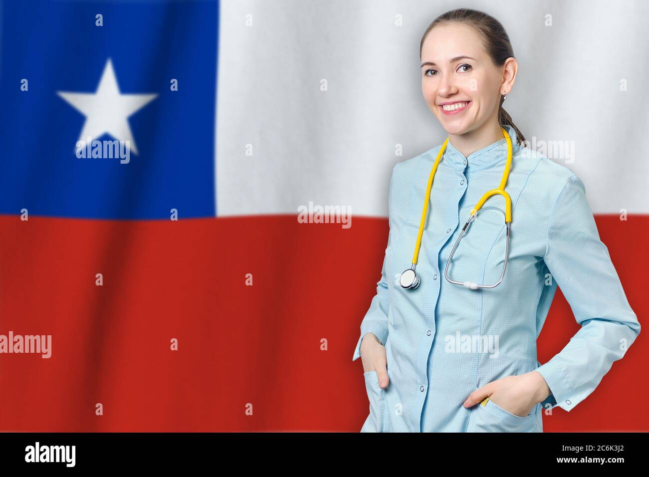 Republic of Chile healthcare concept with doctor on flag background ...