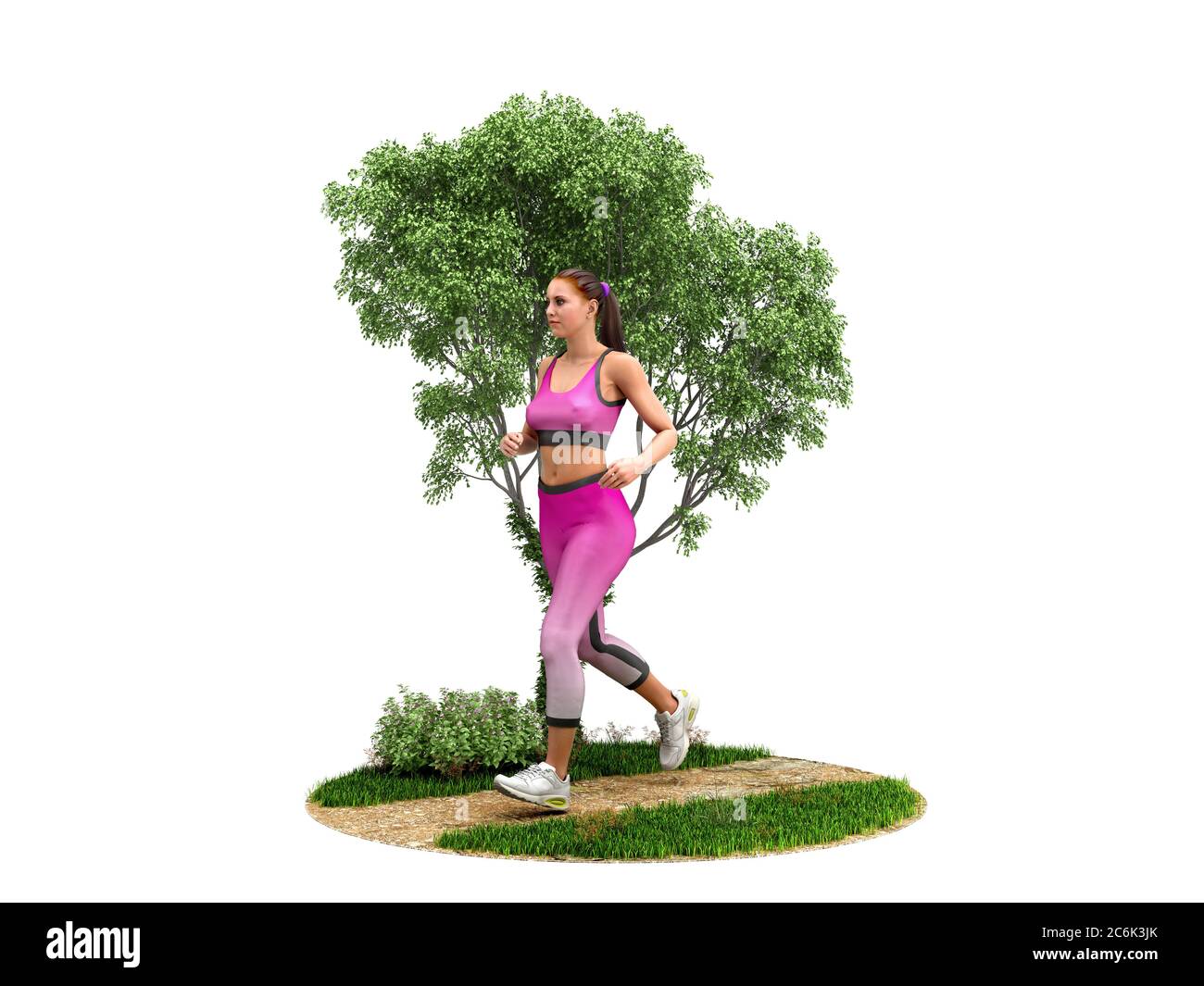 dayly fitness concept girl runs on nature 3d render on white no shadow ...