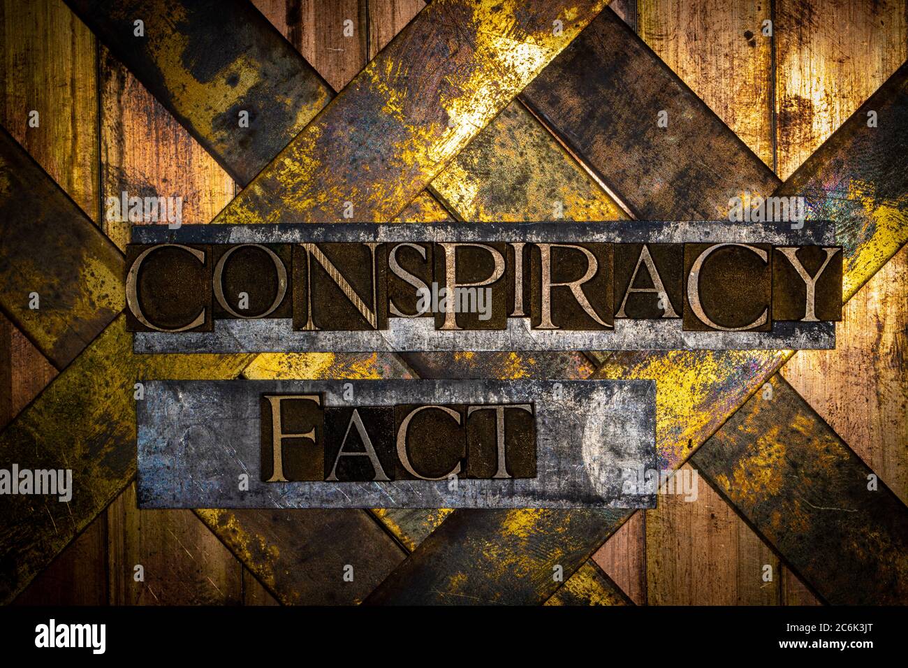 Conspiracy Fact text formed with real authentic typeset letters on ...
