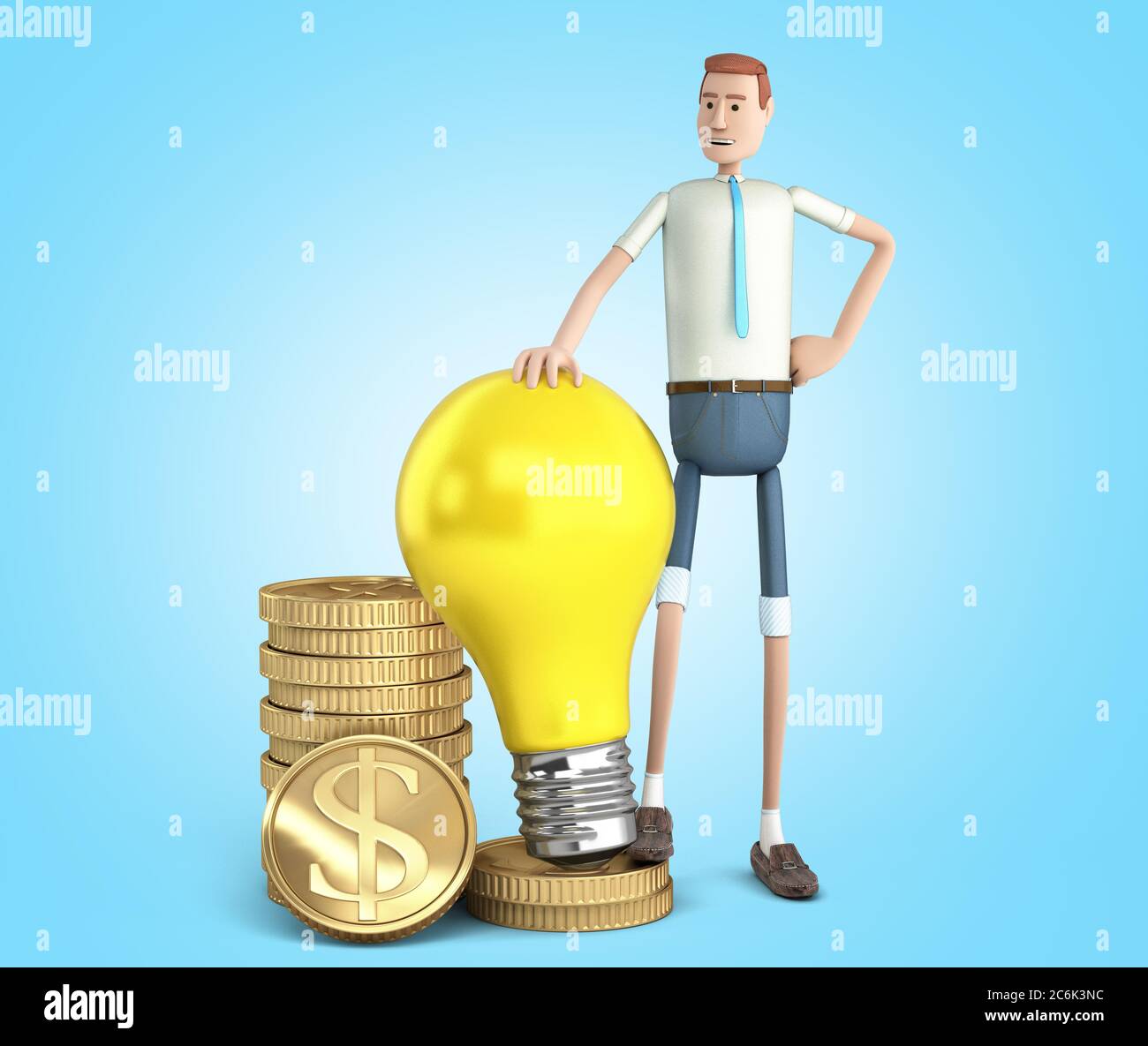 profitable idea concept cartoon man holding a light bulb standing on ...