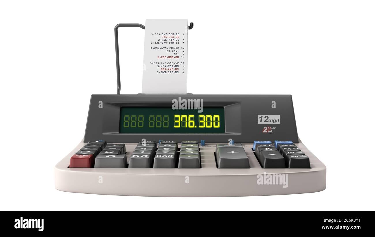 old electronic calculator front view 3d render on white no shadow Stock ...