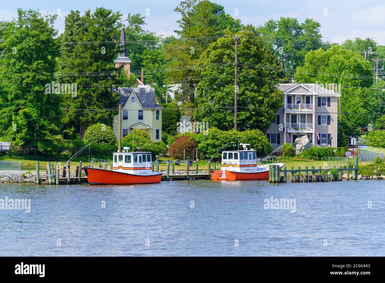 Chesapeake City, MD, USA - June 28. 2020: Pilot Boats are tied to a ...