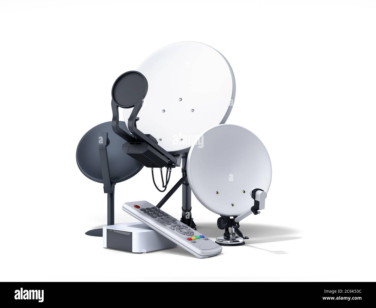 satellite tv or internet concept different size satellite dishes 3d ...