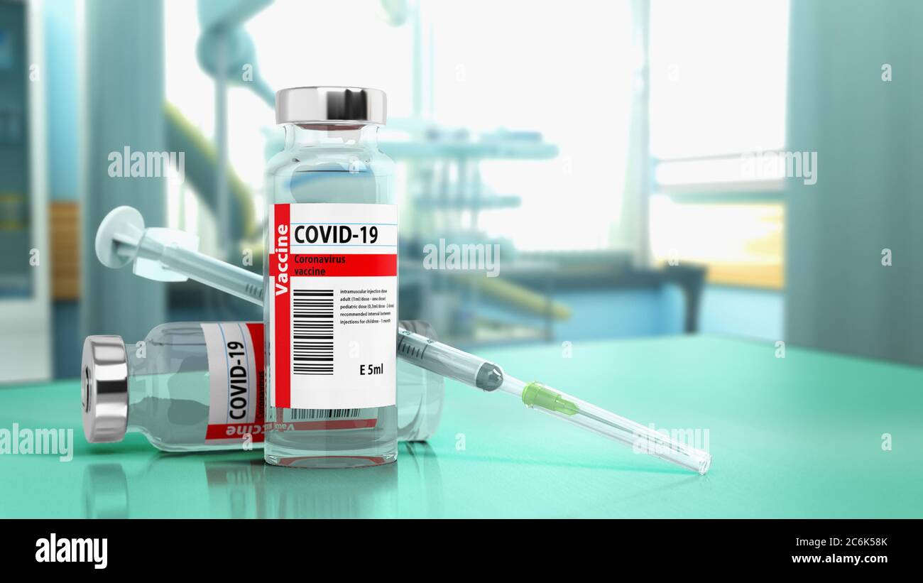 modern concept ampula vaccine from coronavirus with syringe 3d render ...