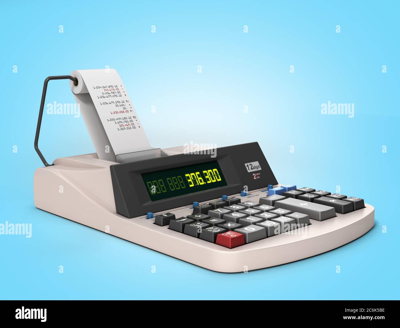 old electronic calculator front view 3d render on blue gradient Stock ...