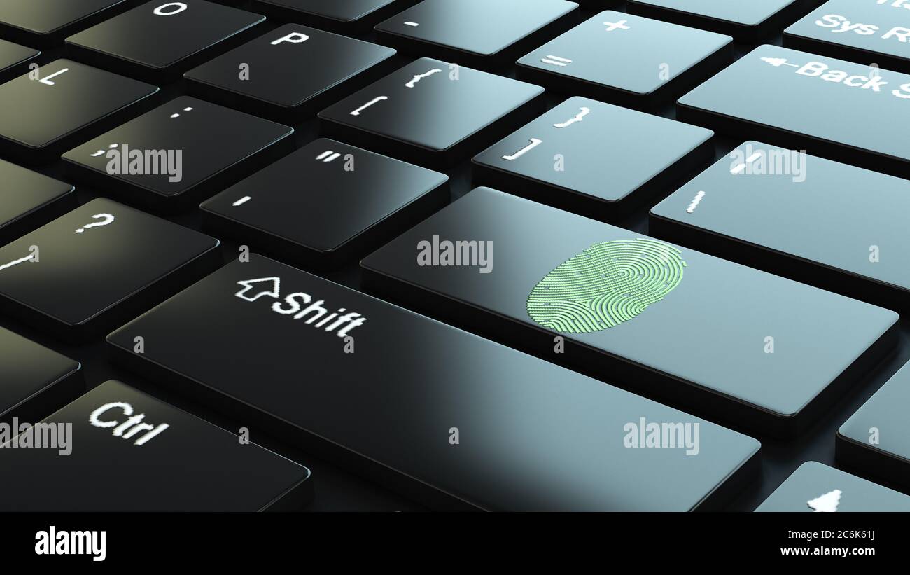 online protection concept yellow fingerprint sign on the keyboard key ...