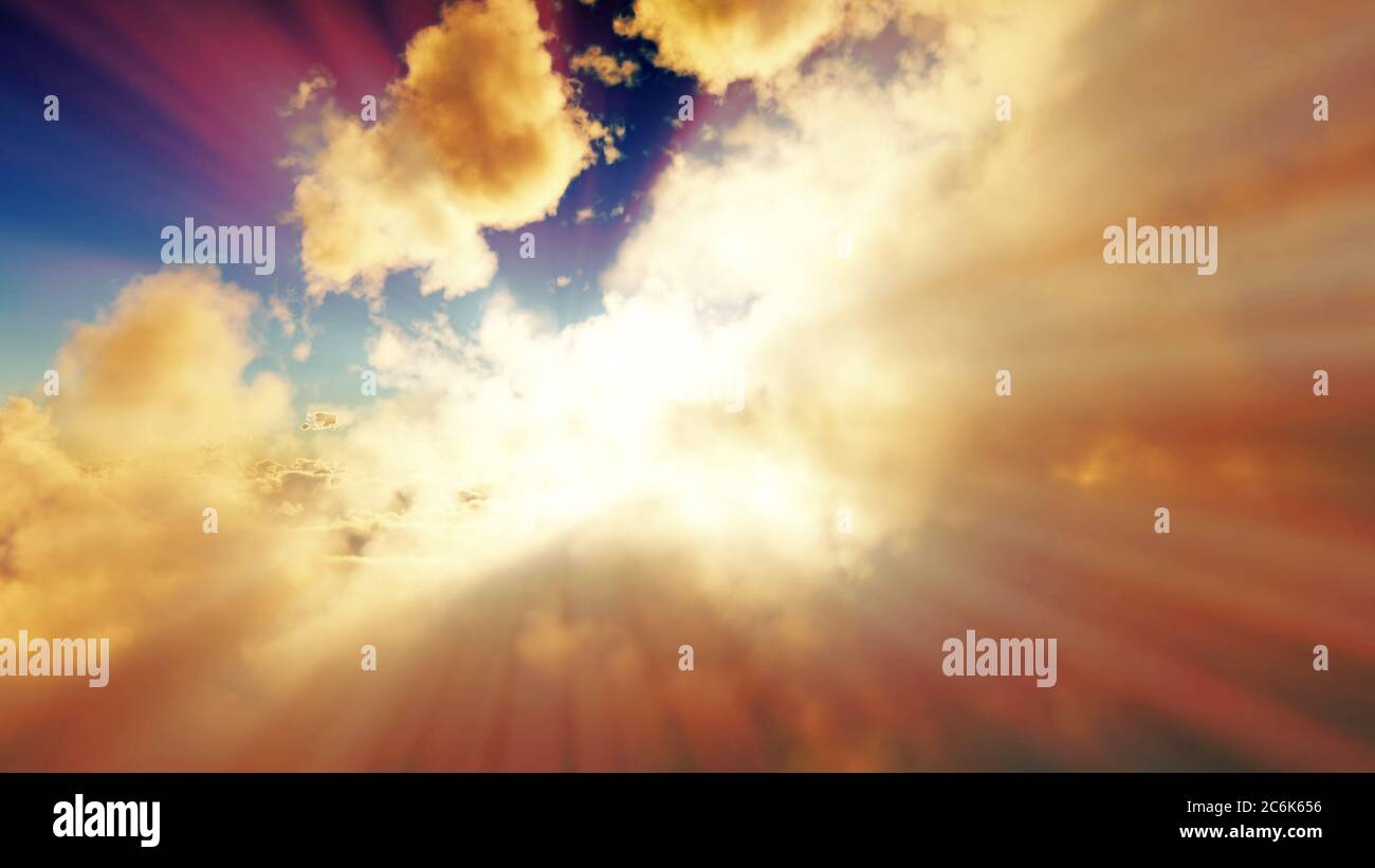 above clouds sun ray sunset. 3d render illustration Stock Photo - Alamy