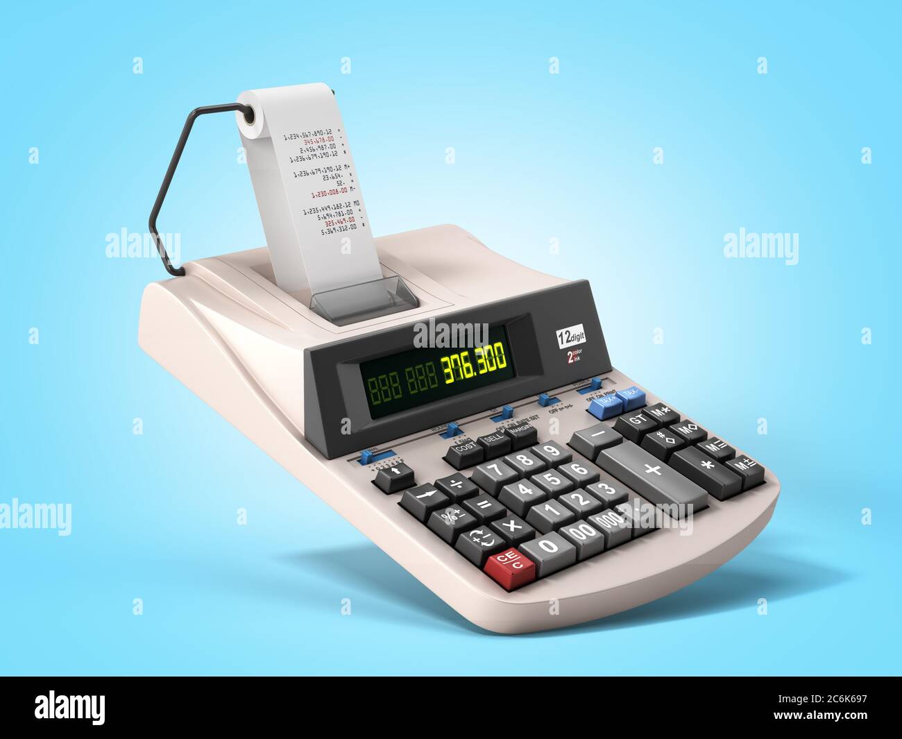 old electronic calculator front view 3d render on blue gradient Stock ...