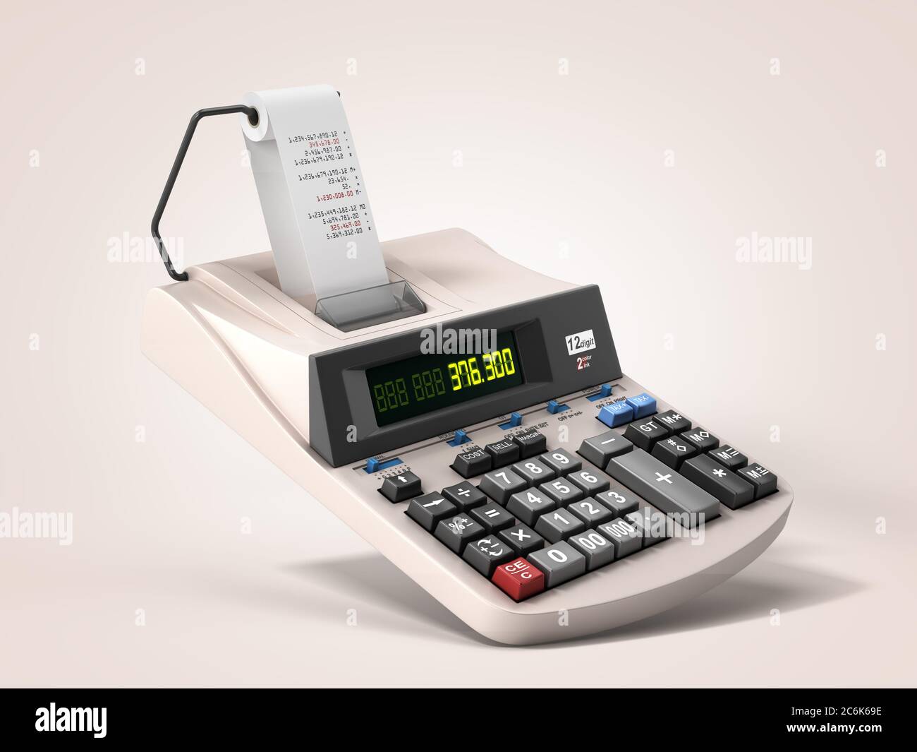 old electronic calculator front view 3d render on color gradient Stock ...
