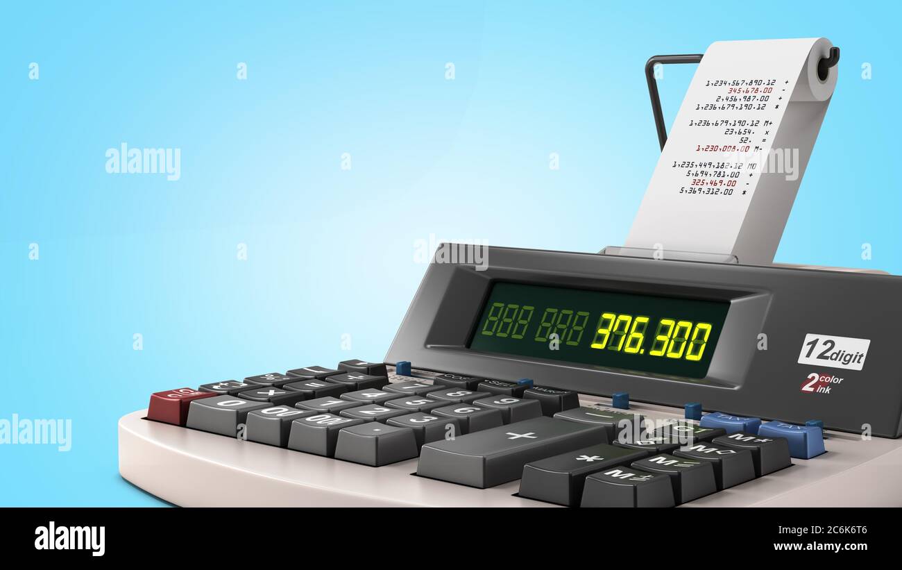 old electronic calculator front view 3d render on blue gradient Stock ...