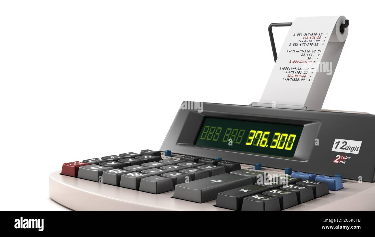 old electronic calculator front view 3d render on white Stock Photo - Alamy