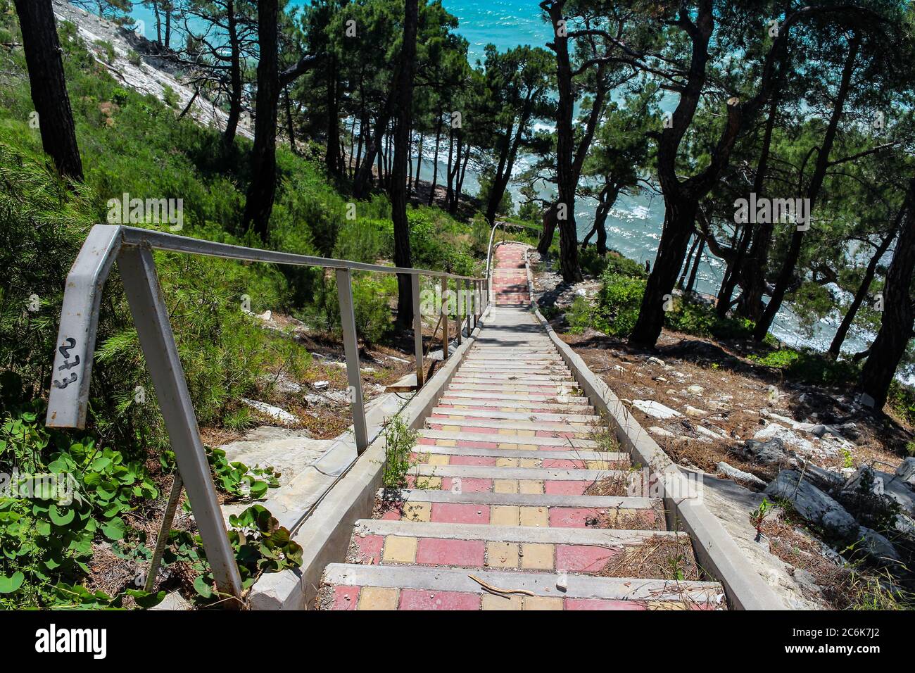 Blue Abyss, stairs to the sea through the forest and camping, the ...