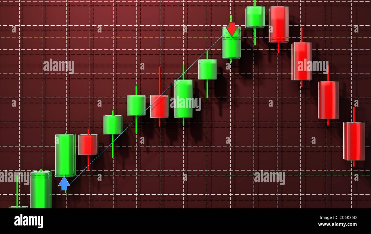 Business candle stick graph chart of stock market 3d render on darck ...