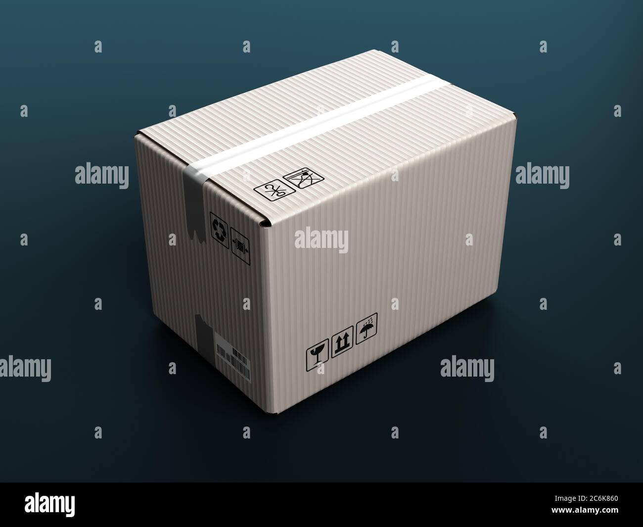 clear white cardboard delivery box 3d render on darck blue background ...