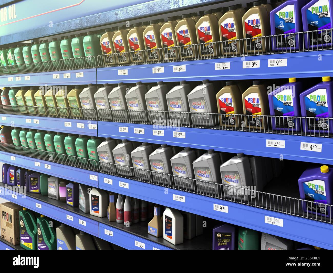 set of different types of engine oil cans on shalwes presentation ...