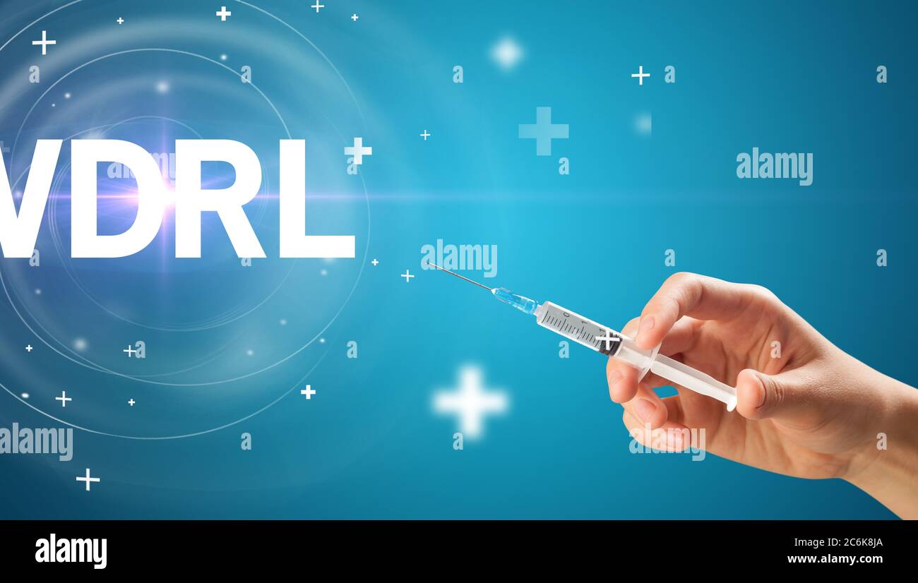 Syringe needle with virus vaccine and VDRL abbreviation, antidote ...