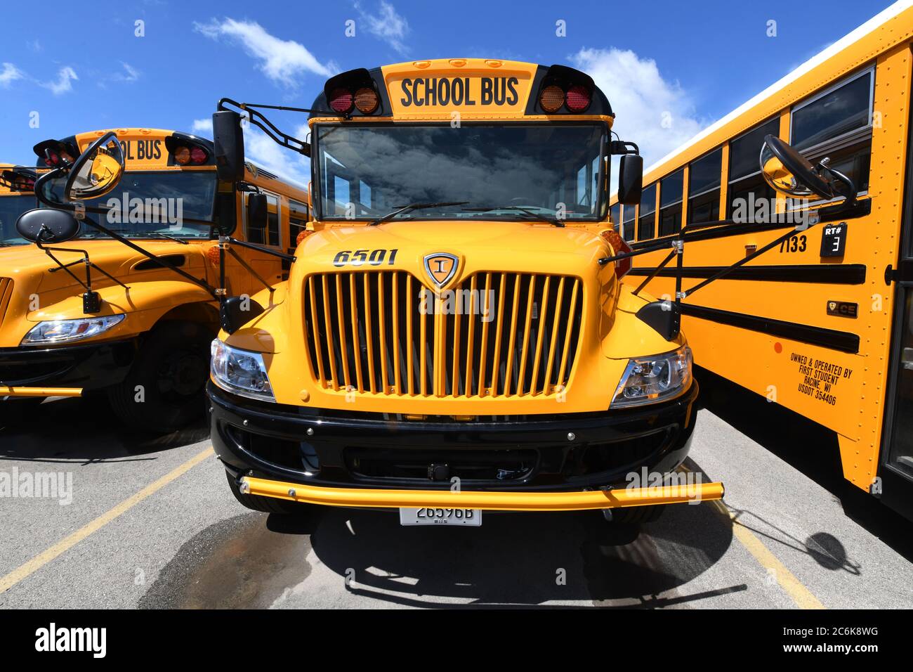 Mount Pleasant, Wisconsin, USA. 10th July, 2020. School buses are ...
