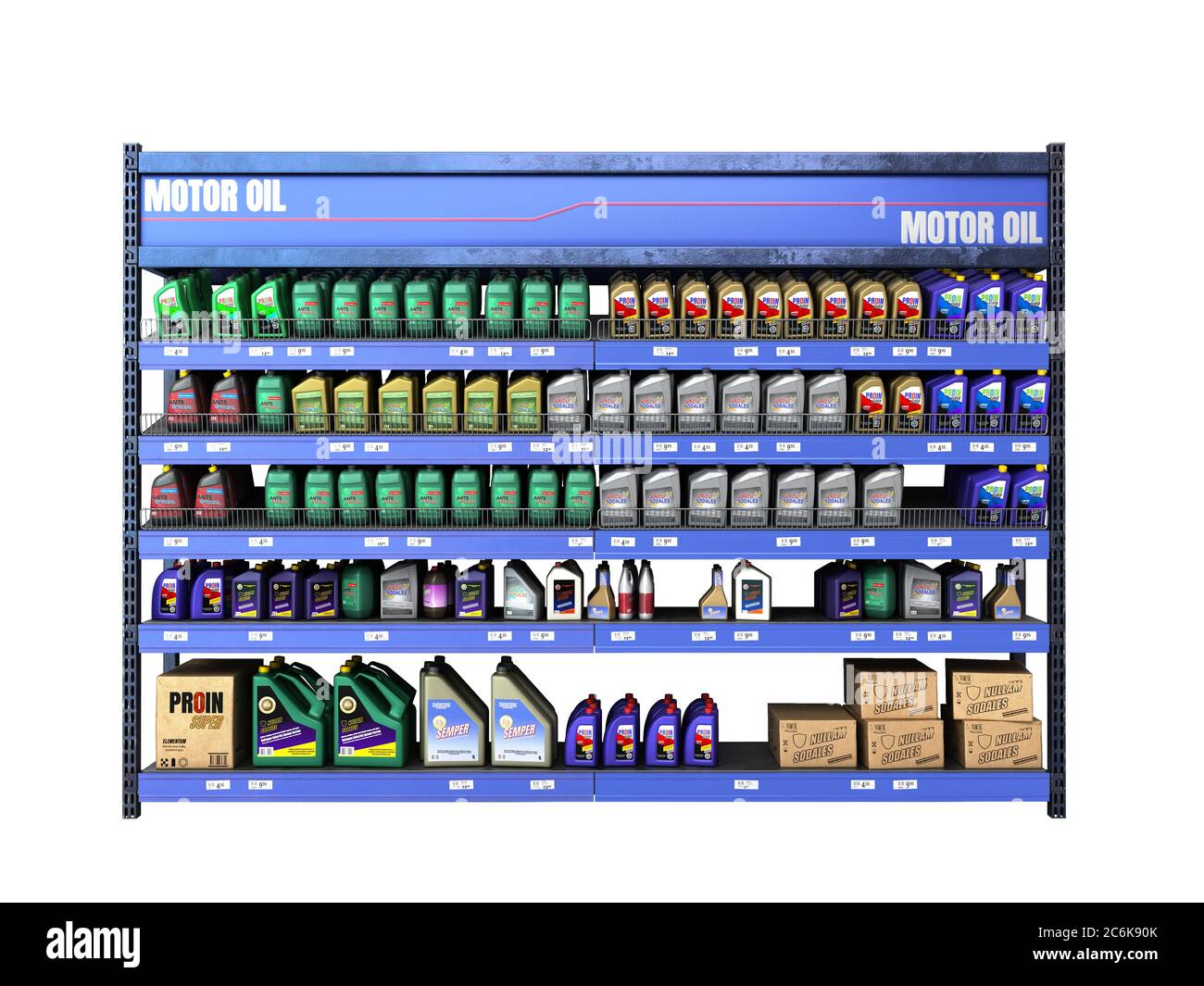 engine oil stand in the supermarket 3d render on white no shadow Stock ...