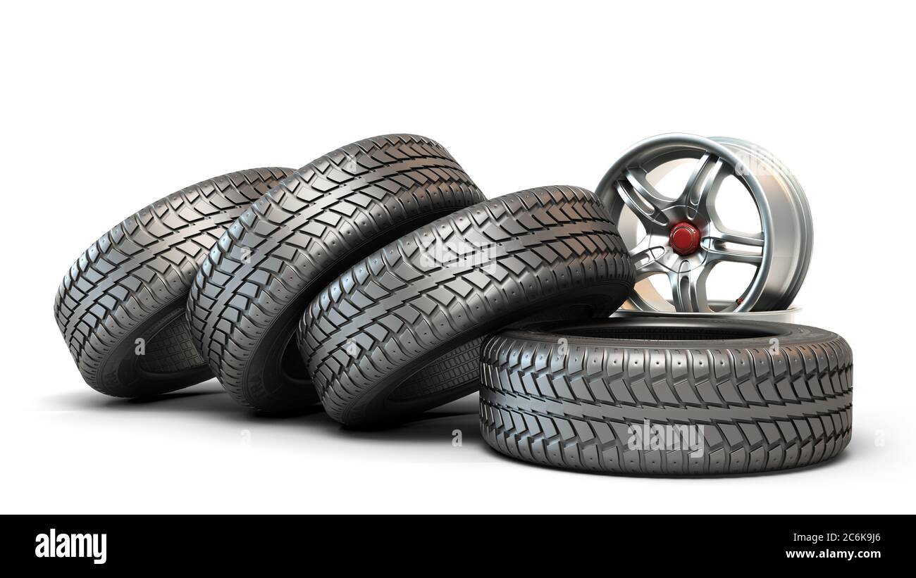 3d car wheels stack on hi-res stock photography and images - Alamy