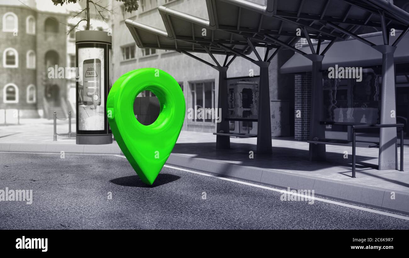 destination search cncept route planning point sign on a map near a ...