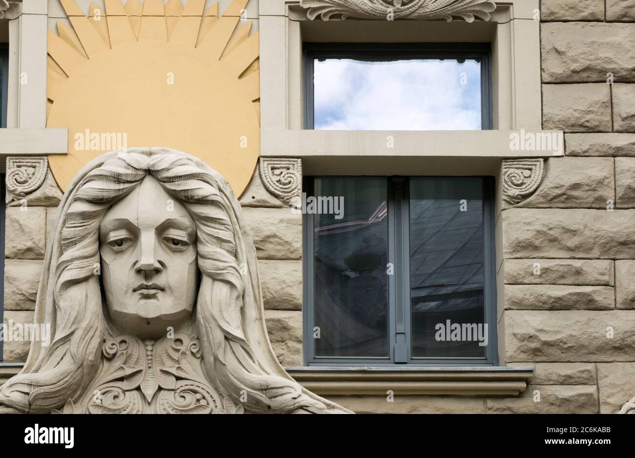 Riga, Latvia. Art Nouveau building, Jugendstil , 1909. Jauniela Street ...