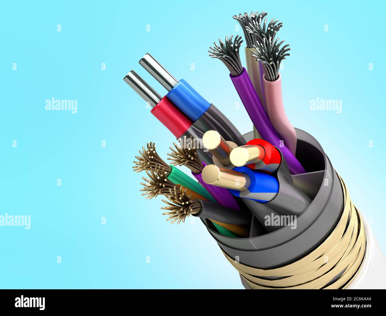 wire multicore cable 3d render on blue background Stock Photo - Alamy