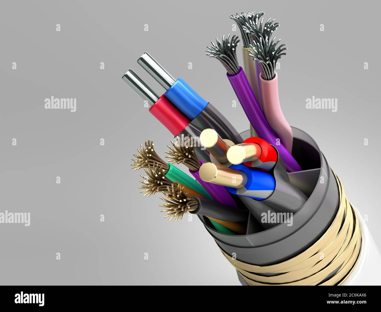wire multicore cable 3d render on grey background Stock Photo - Alamy