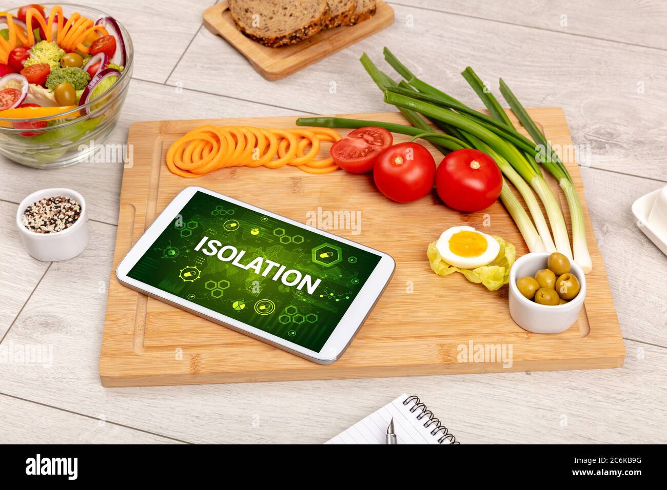 Healthy Tablet Pc compostion with ISOLATION inscription, immune system ...