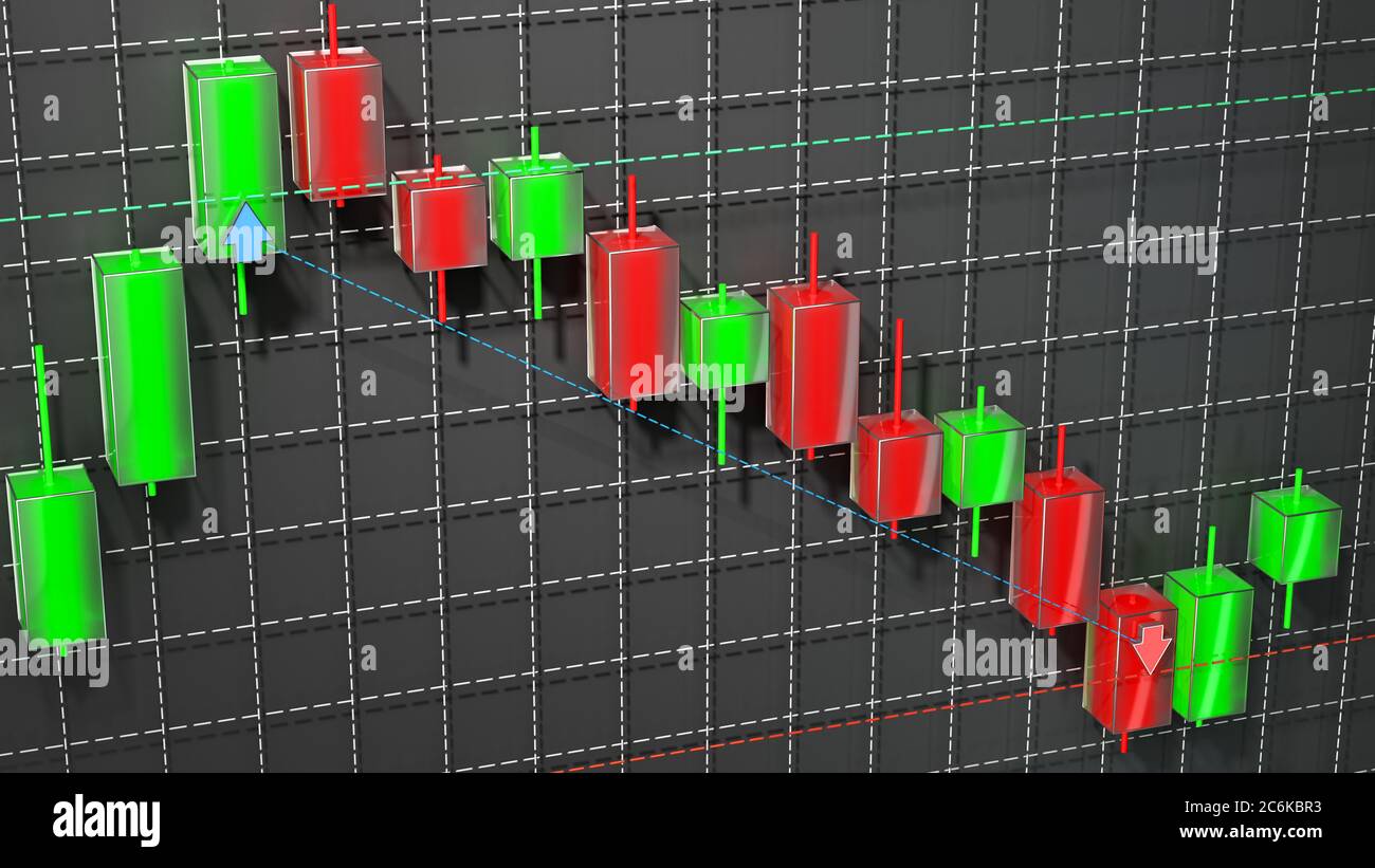 Business candle stick graph chart of stock market 3d render on darck ...