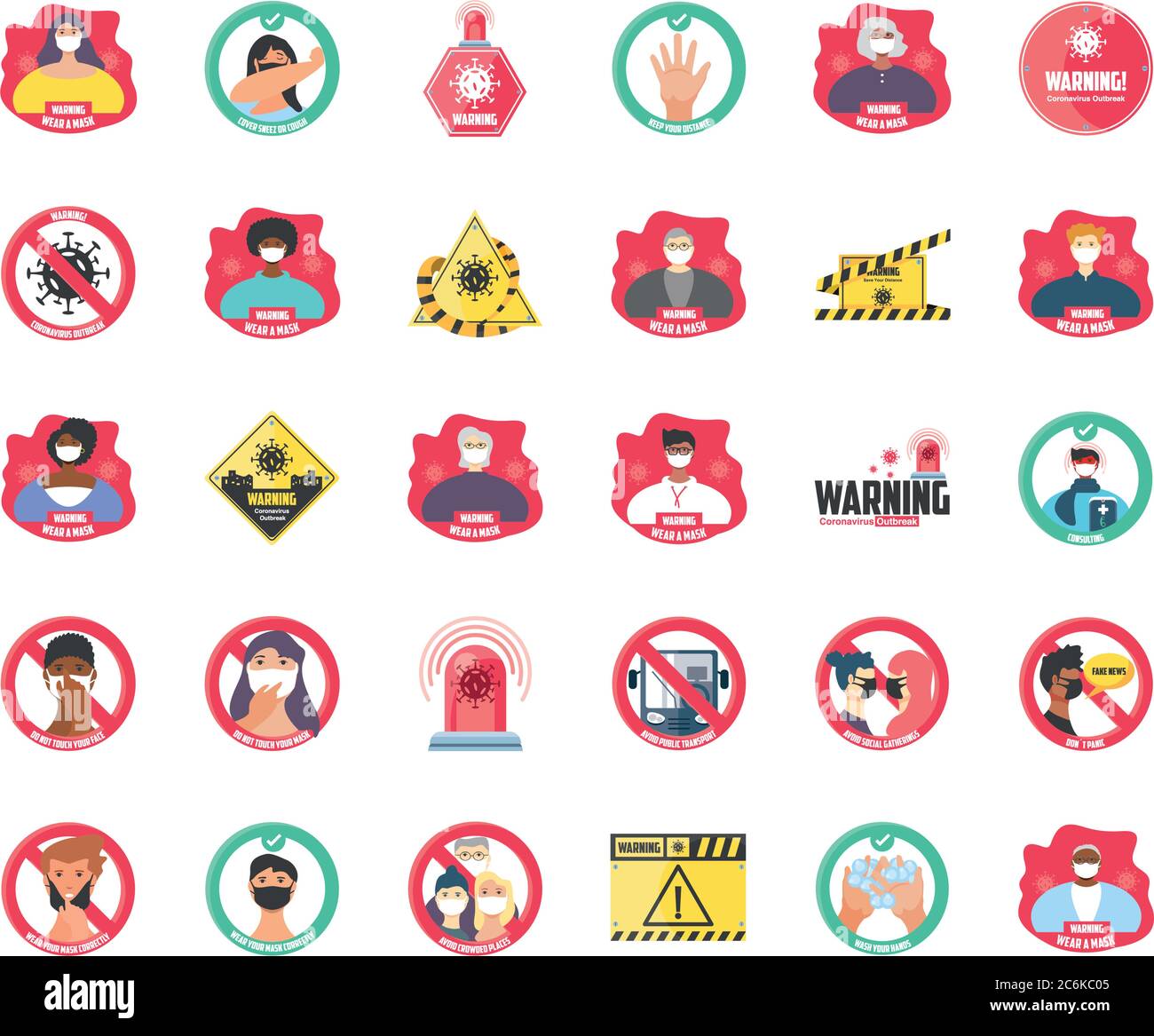 set of icons security measures and precautions, warning signs vector ...