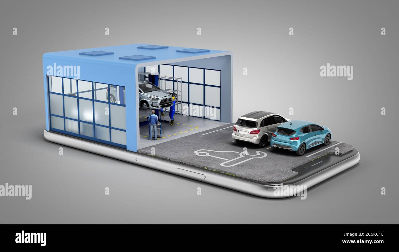 concept of mobile car service service station and parking on the mobile ...