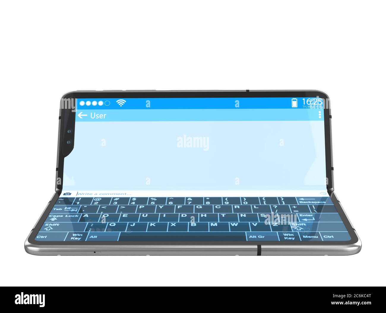 Serial flexible phone with dialog box on screen 3d render on white no ...