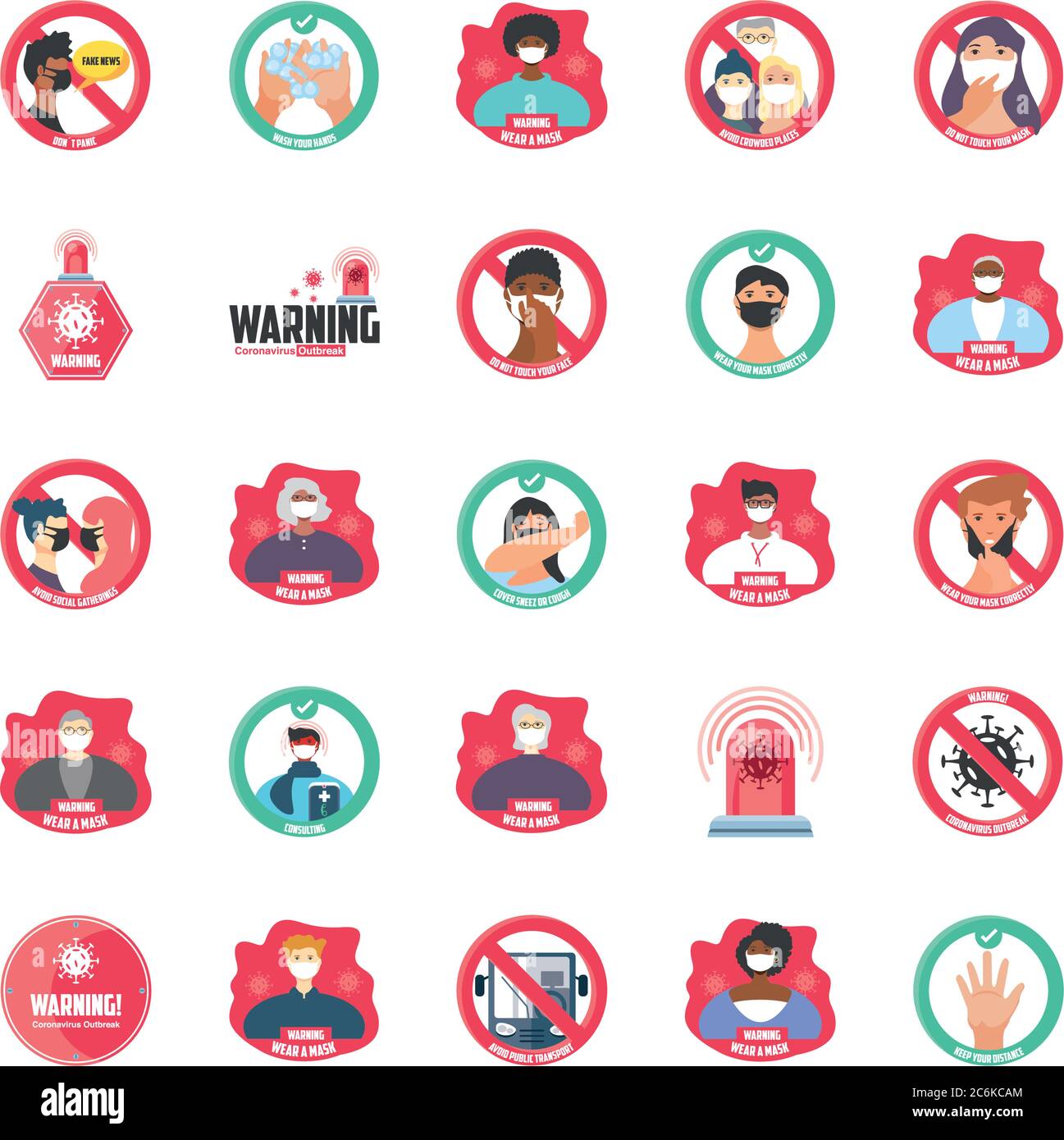 set of icons security measures and precautions, warning signs vector ...