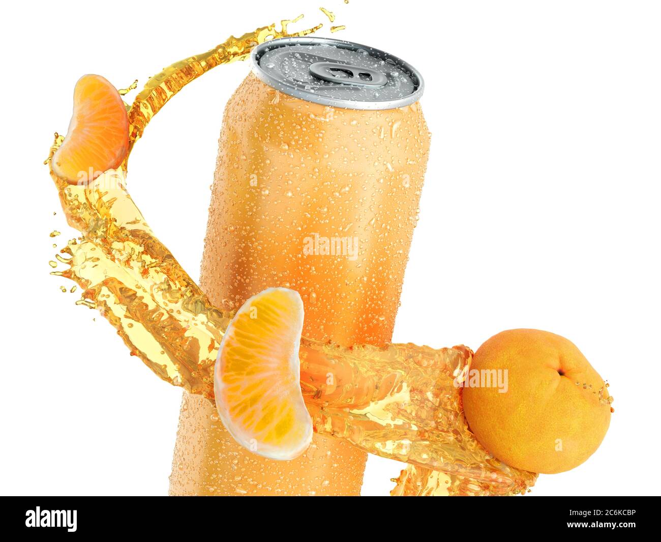 tangerine fruit soda in an iron can splash of water with slices of ...