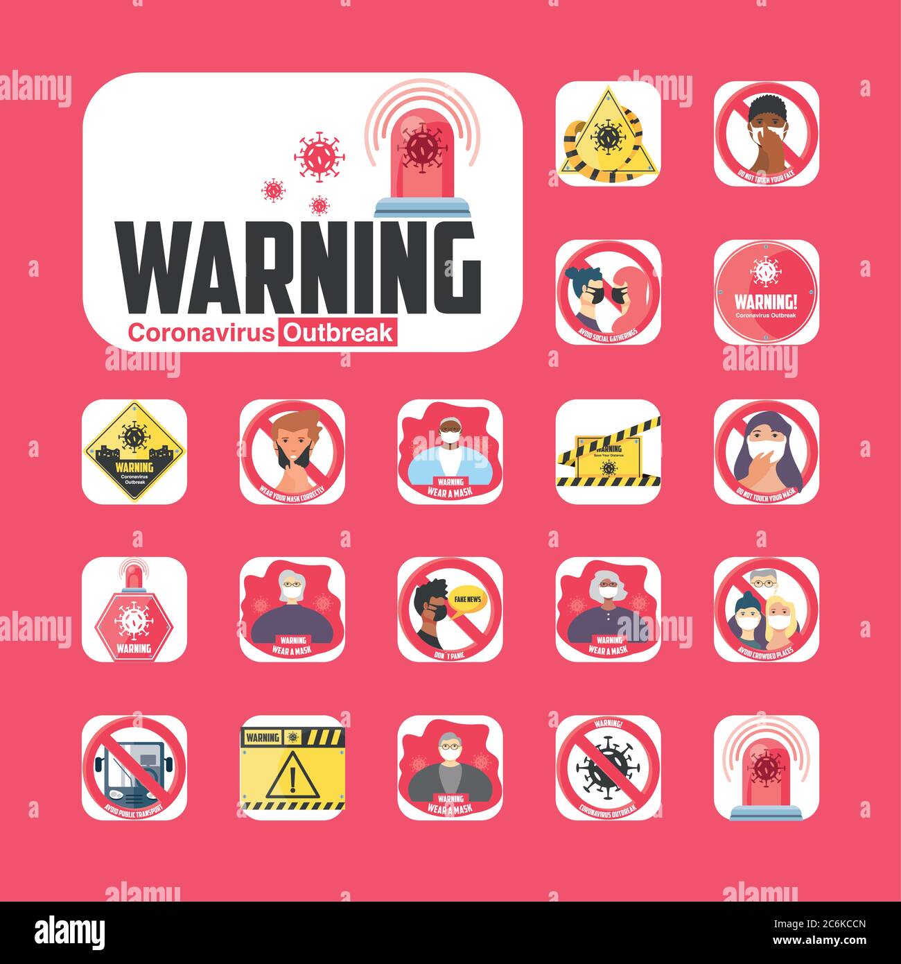 set of icons security measures and precautions, warning signs vector ...