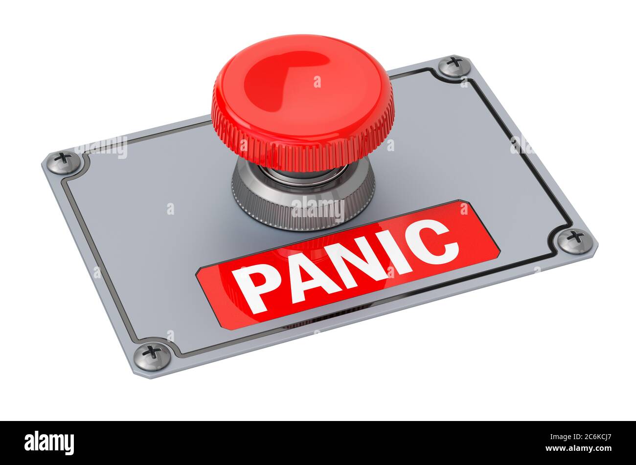 Panic red push button, 3D rendering isolated on white background Stock ...